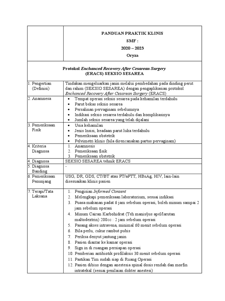 Oryza PANDUAN PRAKTIK KLINIS. SC ERACS | PDF
