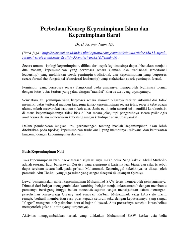 Perbedaan Konsep Kepemimpinan Islam Dan Kepemimpinan Barat | PDF | Pengembangan Diri