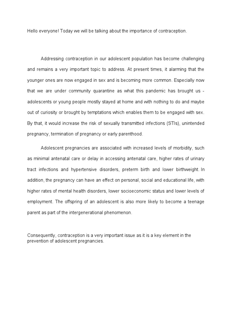 Importance of Contraception | PDF | Pregnancy | Teenage Pregnancy