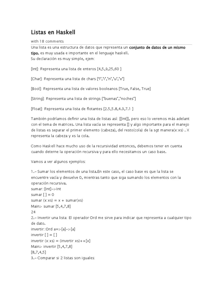 Listas en Haskell Ejercicios | PDF | Paradigmas de programación | Informática teórica