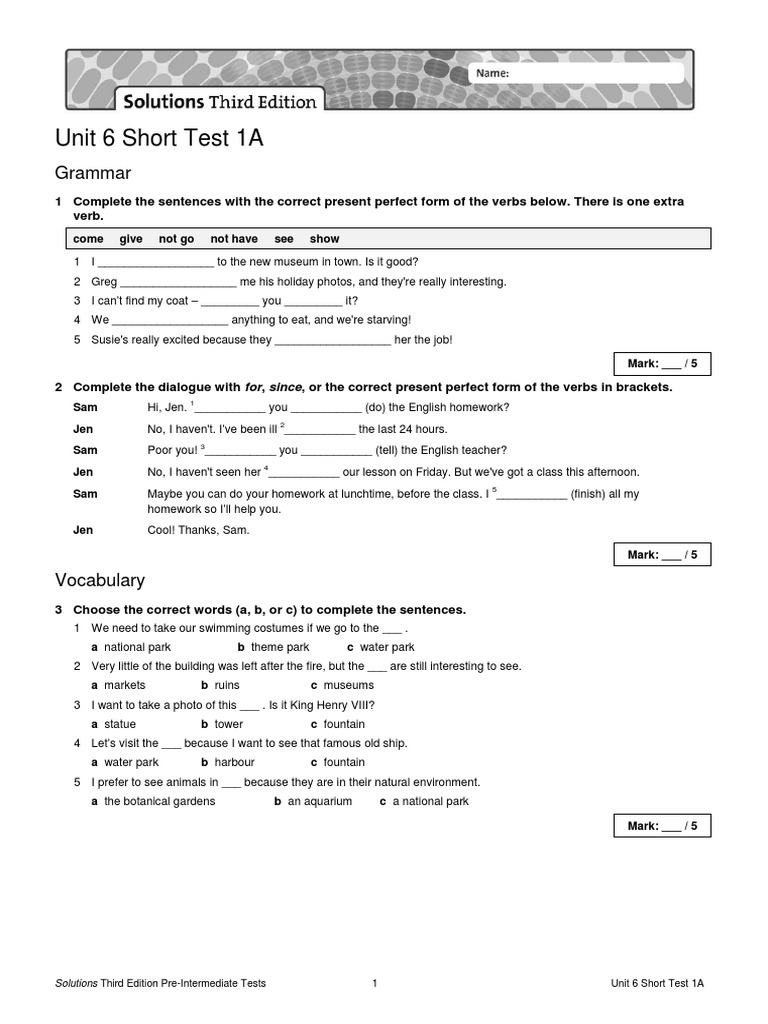 Sol3e Preint U6 Short Test 1a | PDF | Linguistics Sol3e Preint U6 Short Test 1a | PDF | Linguistics