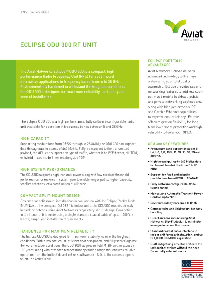 Eclipse Odu 300 RF Unit: Ansi Datasheet | PDF | Ethernet | Radio
