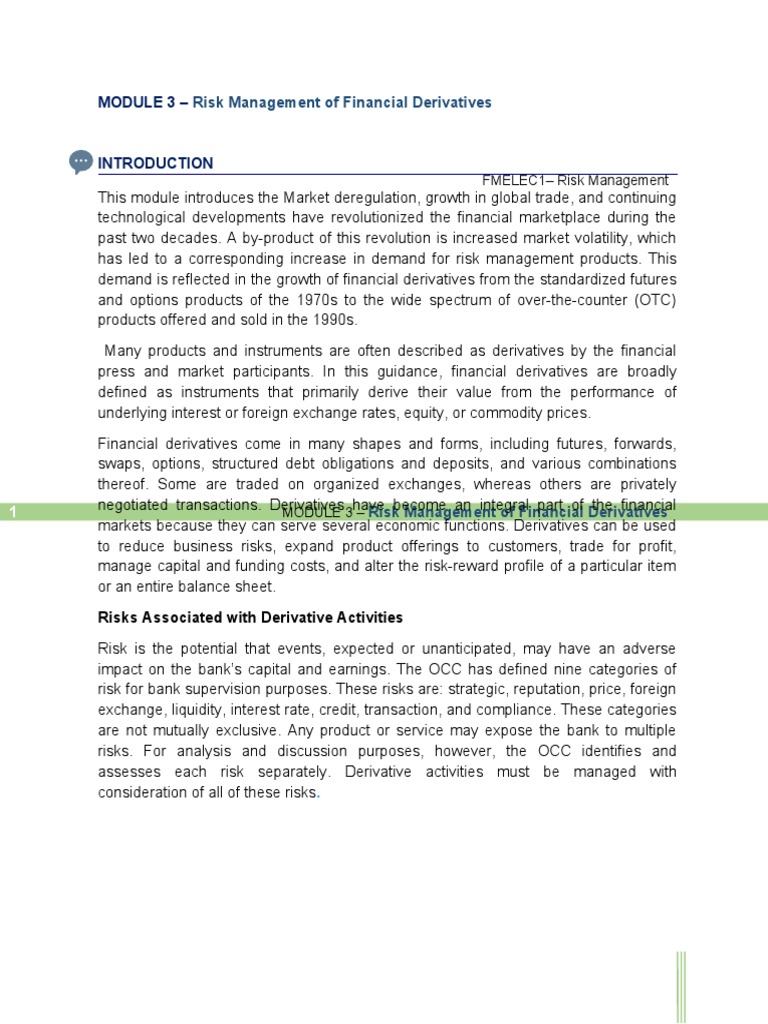 Module 3 Financial Derivatives 1 | PDF | Derivative (Finance) | Audit