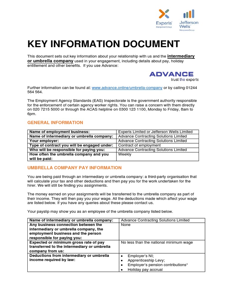 Experis Key Information | PDF | Employment | Tax Deduction