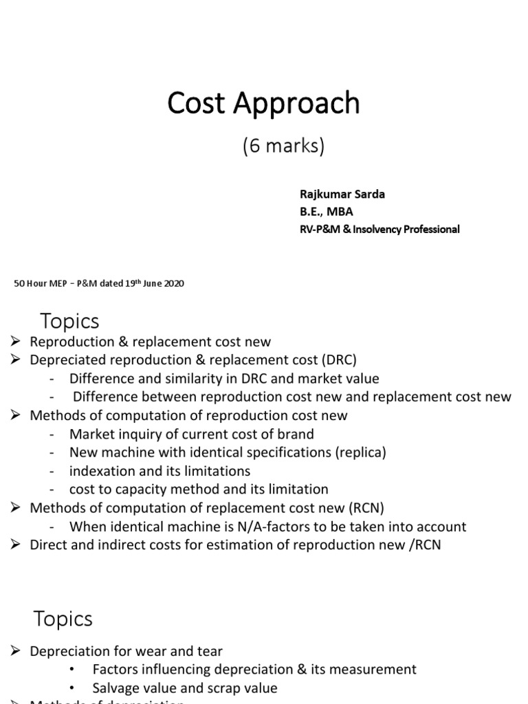 Cost APProach | PDF | Depreciation | Valuation (Finance)