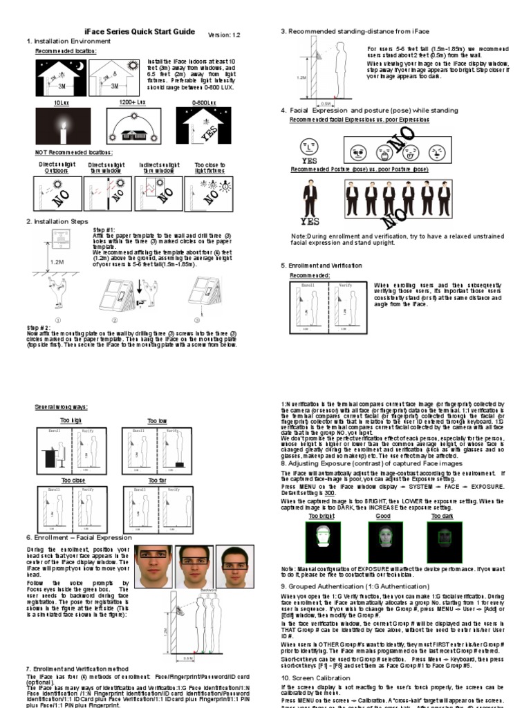 IFace Series Quick Guide V1.2 | PDF | Authentication | Fingerprint
