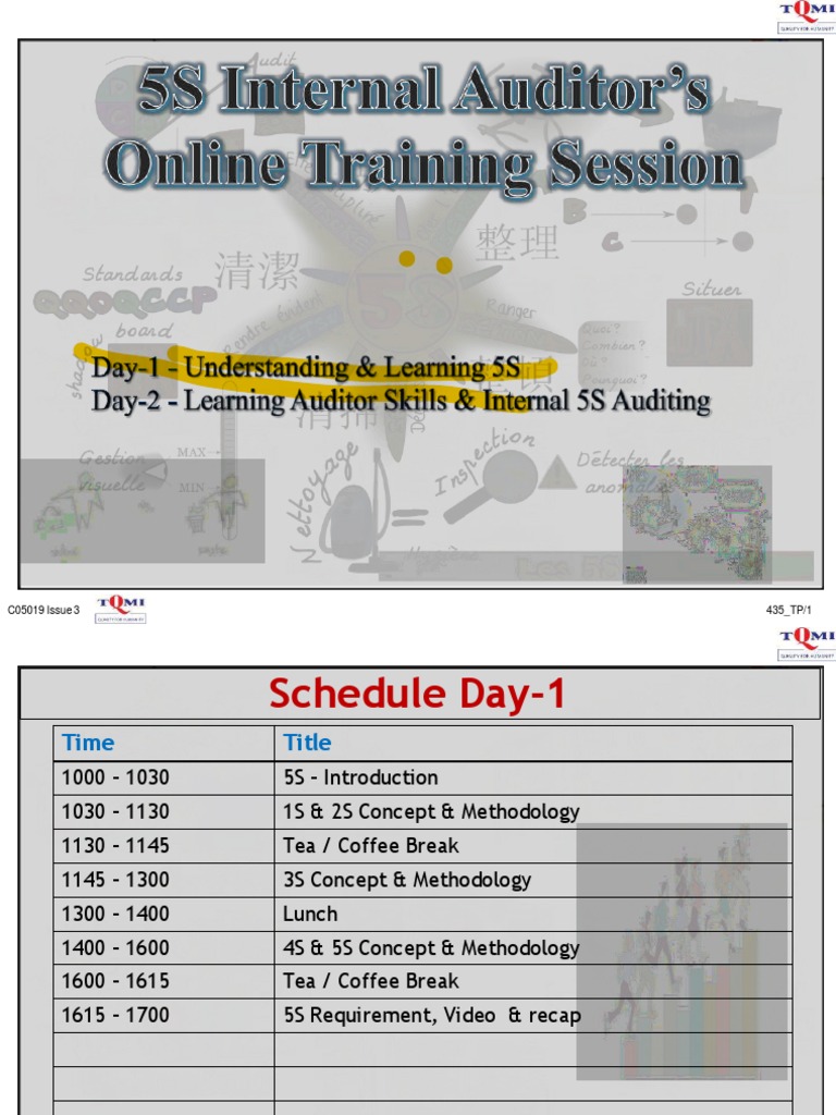 5S Methodology Training Schedule | PDF | Inventory | Tools