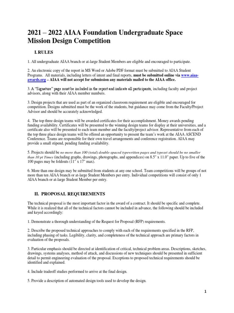 Space Design 2021 2022 Aiaa Design Competition | PDF | Mars | Outer Space