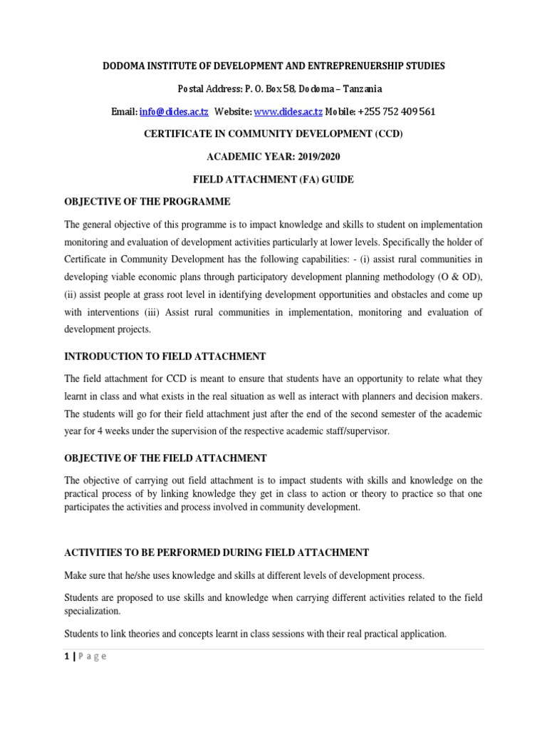 Field Attachment Report Format-Dides | PDF | Evaluation | Cognition
