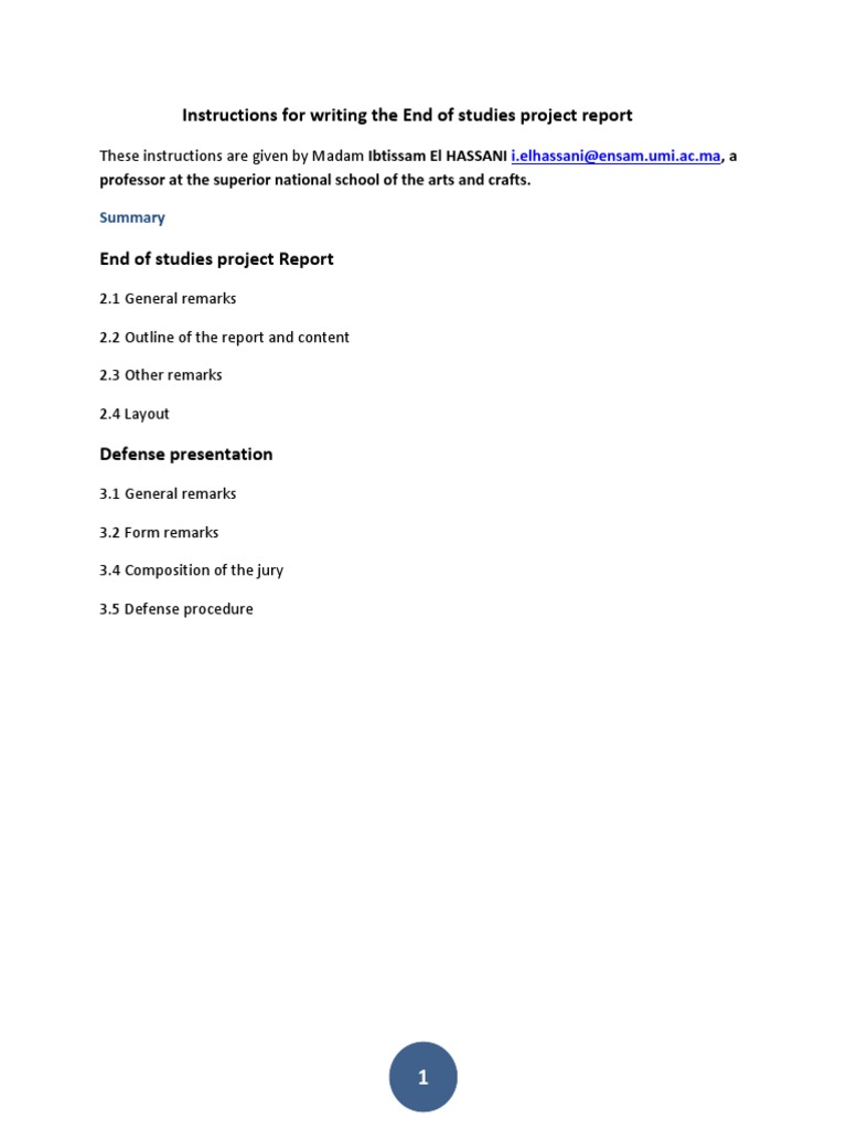 Instructions For Writing The End of Studies Project Report | PDF ...