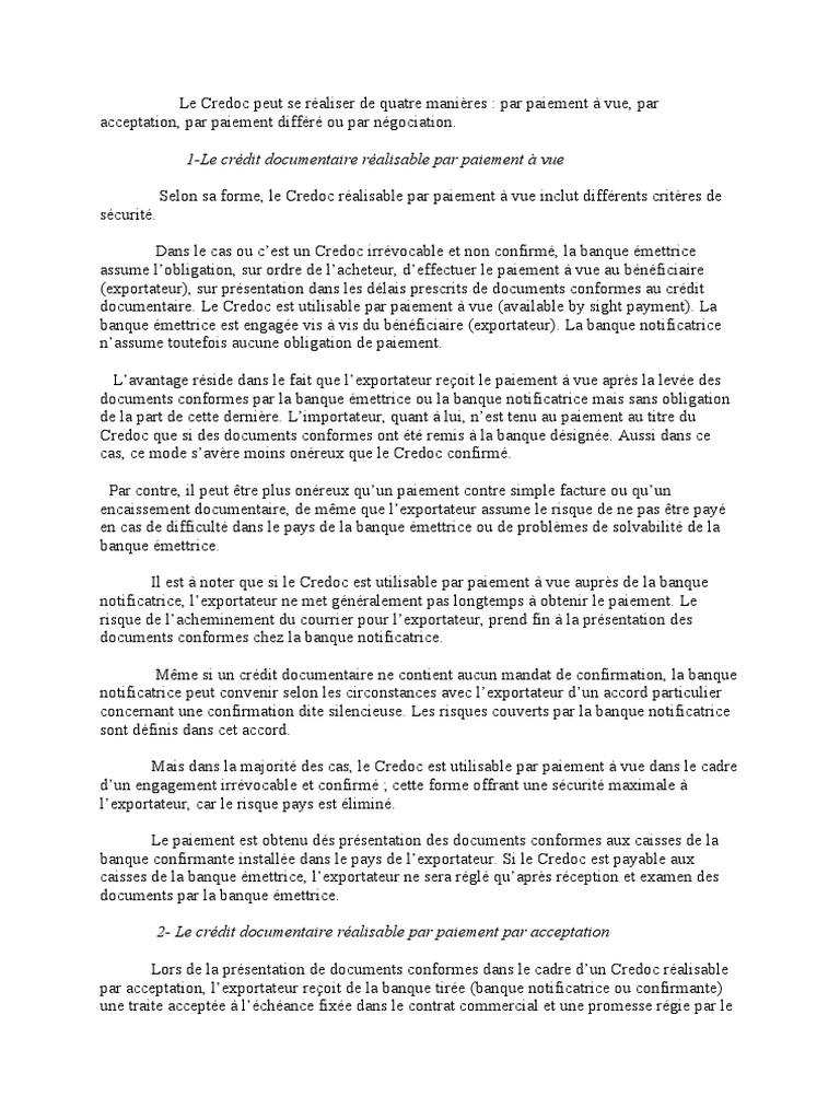 Credoc : Types et Sécurités Associées | PDF | Lettre de crédit | Crédit