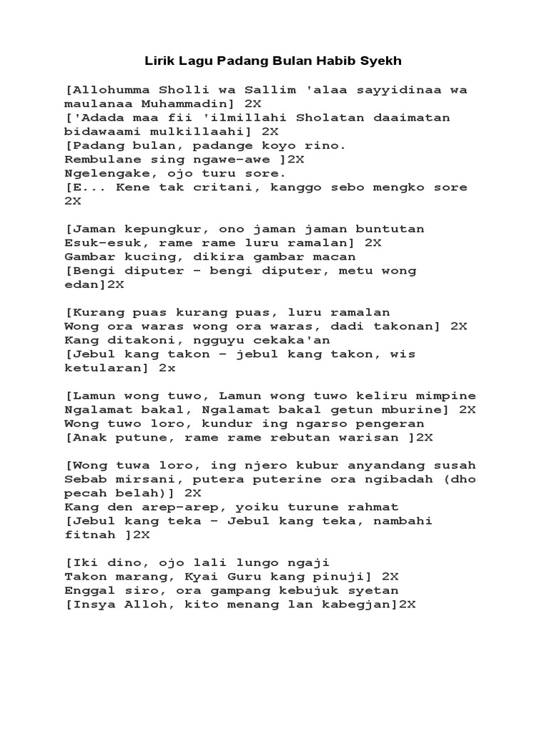 Lirik Lagu Padang Bulan Habib Syekh | PDF