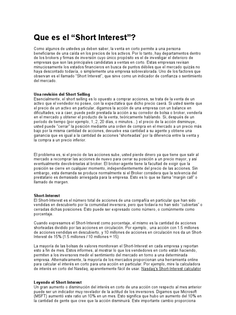 Articulo - Que Es El Short Interest | PDF | Compartir (Finanzas) | Precios