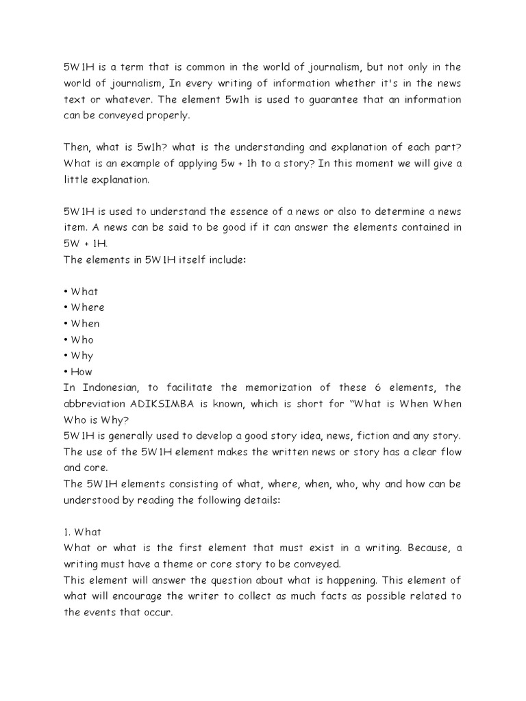 5W1H Hand Out | PDF | News | Writers
