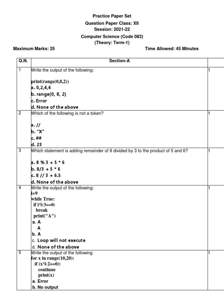 ComputerScience-Practice Paper Set (Chinhat) | PDF | Text File ...