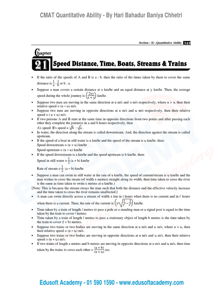 Speed Distance, Time, Boats, Streams & Trains | PDF | Speed | Length