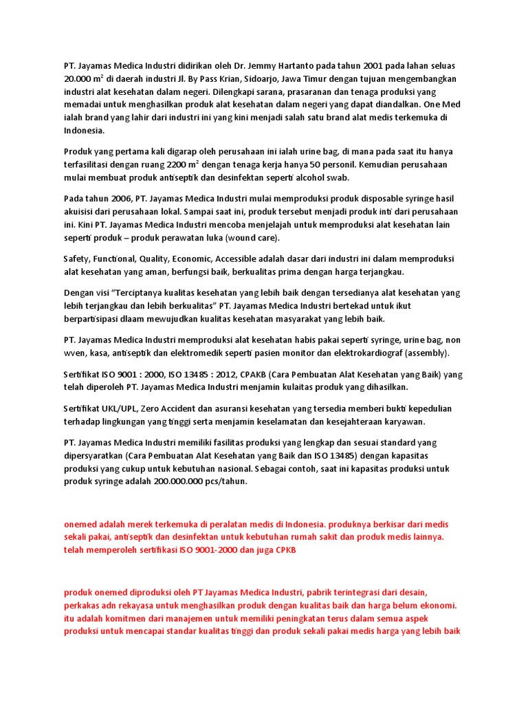PT Jayamas Medica: Produsen Alat Kesehatan Indonesia | PDF | Kesehatan ...