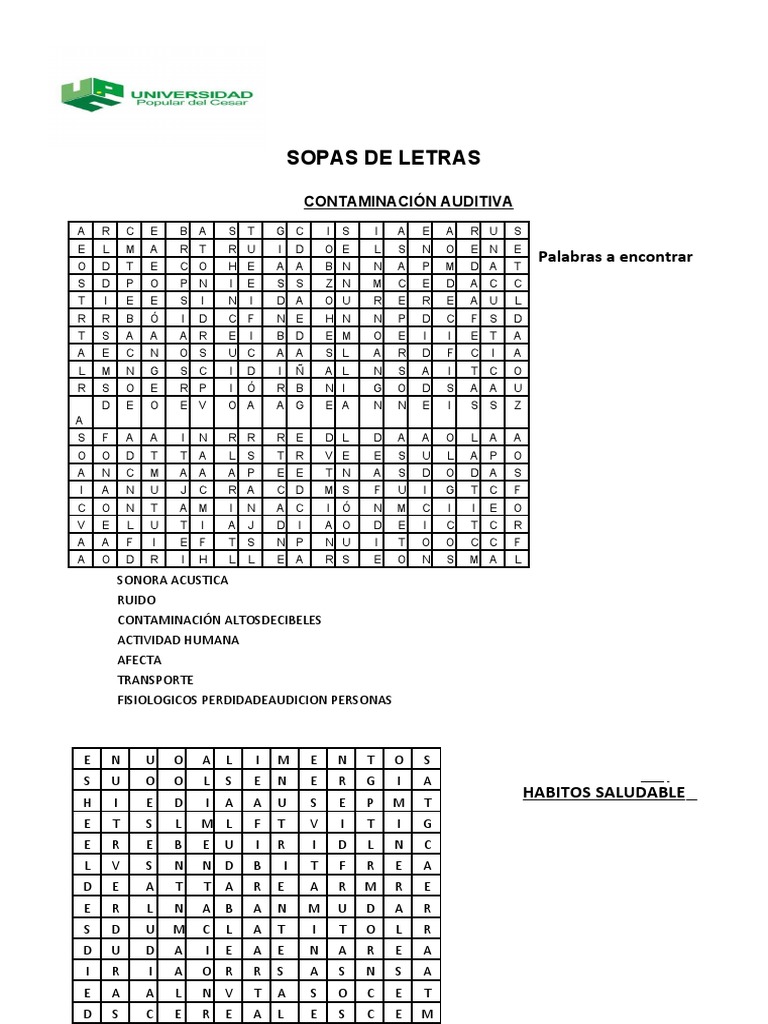 Sopa de Letras de Contaminacion Acustica | PDF | Ciências da Saúde ...
