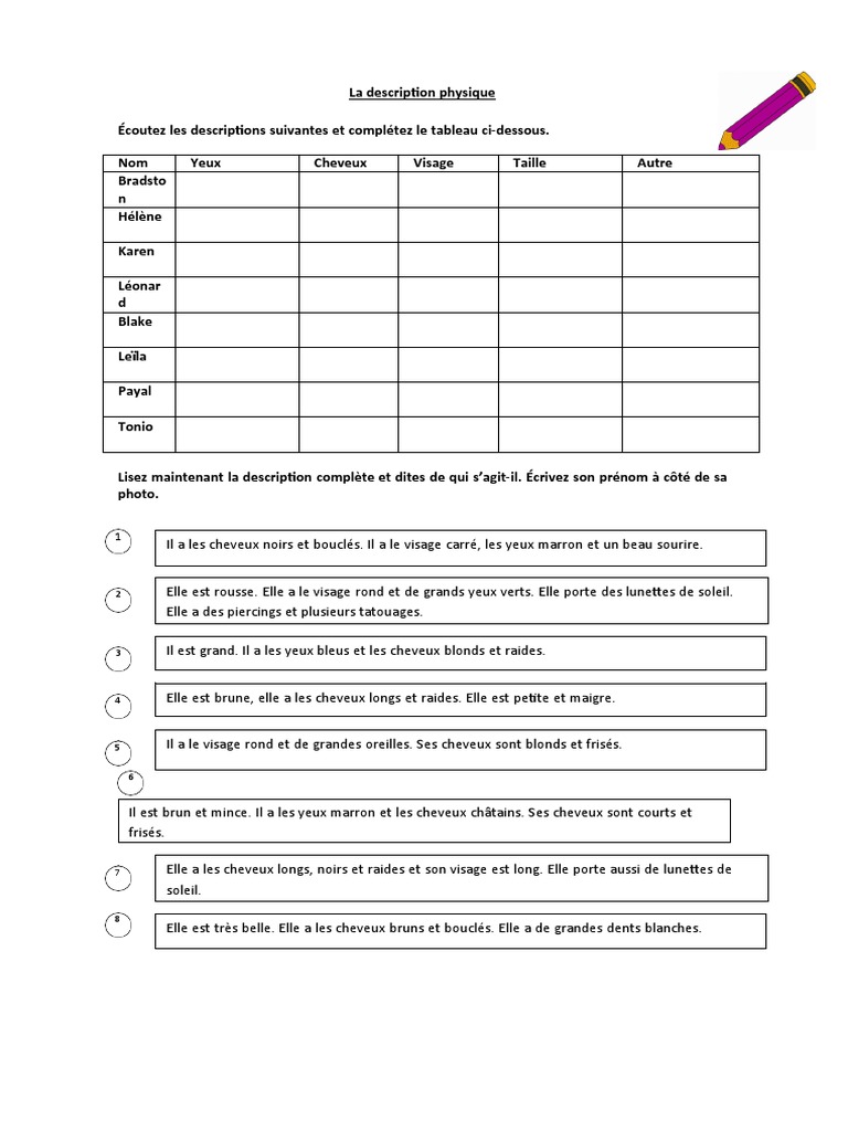 6 Comprc3a9hension Orale La Description Physique | PDF
