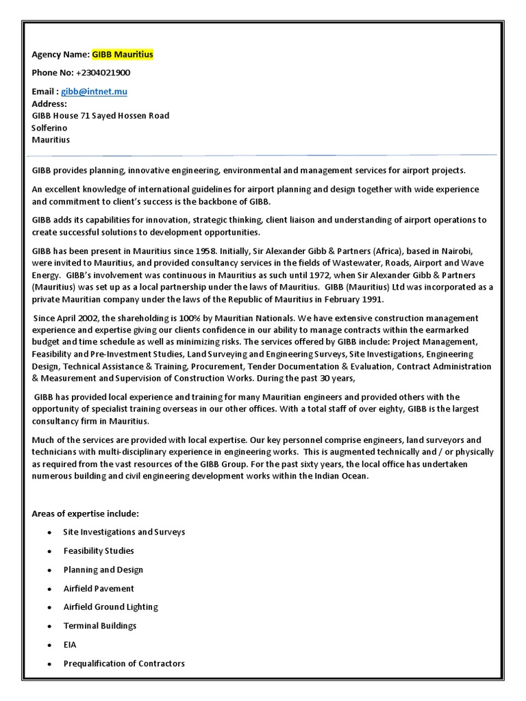 GIBB Mauritius: Airport Engineering Services | PDF | Airport | Runway