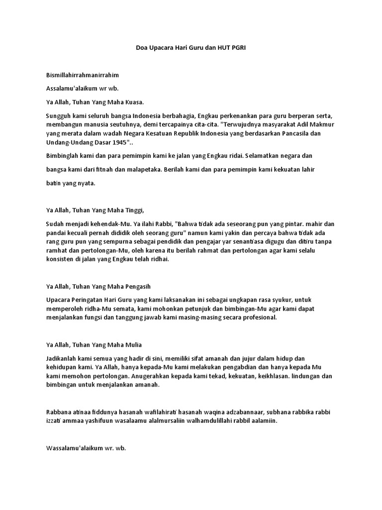 Teks Doa Hut Pgri | PDF