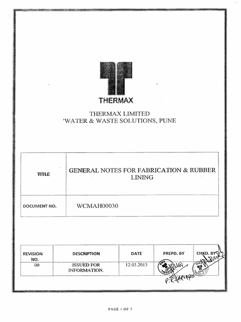 General Notes For Fabrication & Rubber Lining | PDF
