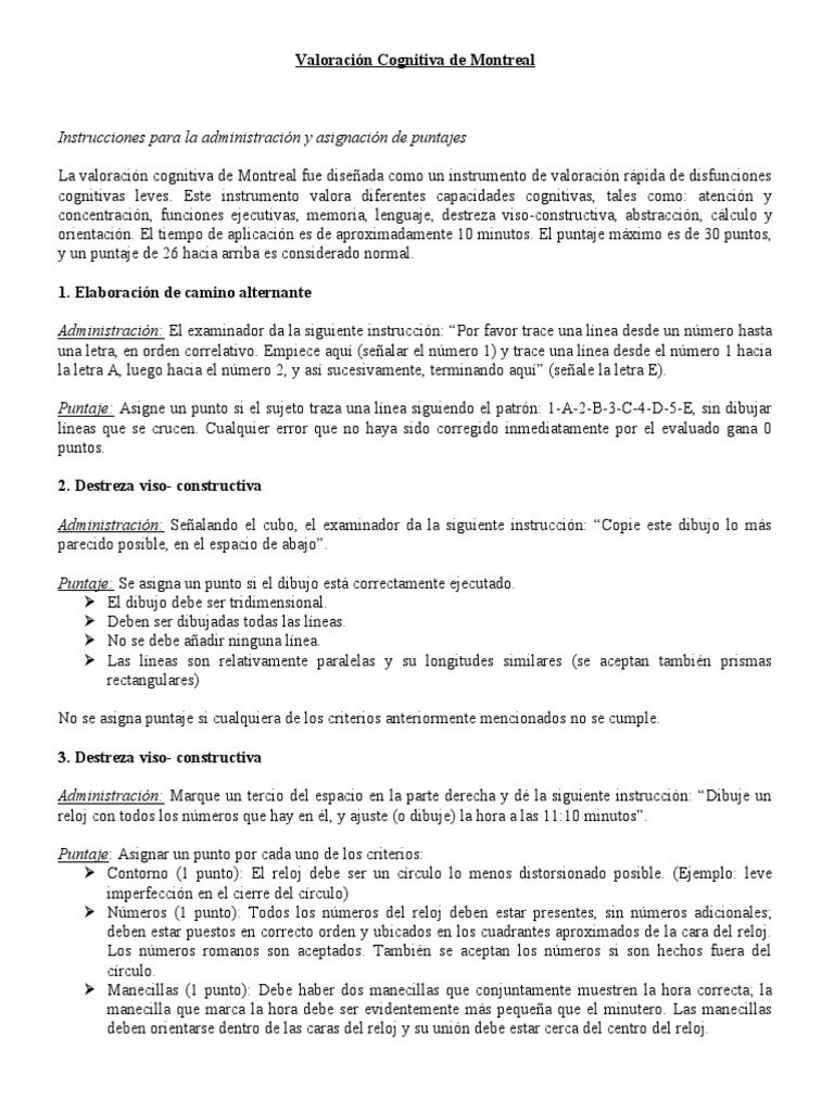 Manual MOCA | PDF | Reloj | Cognición