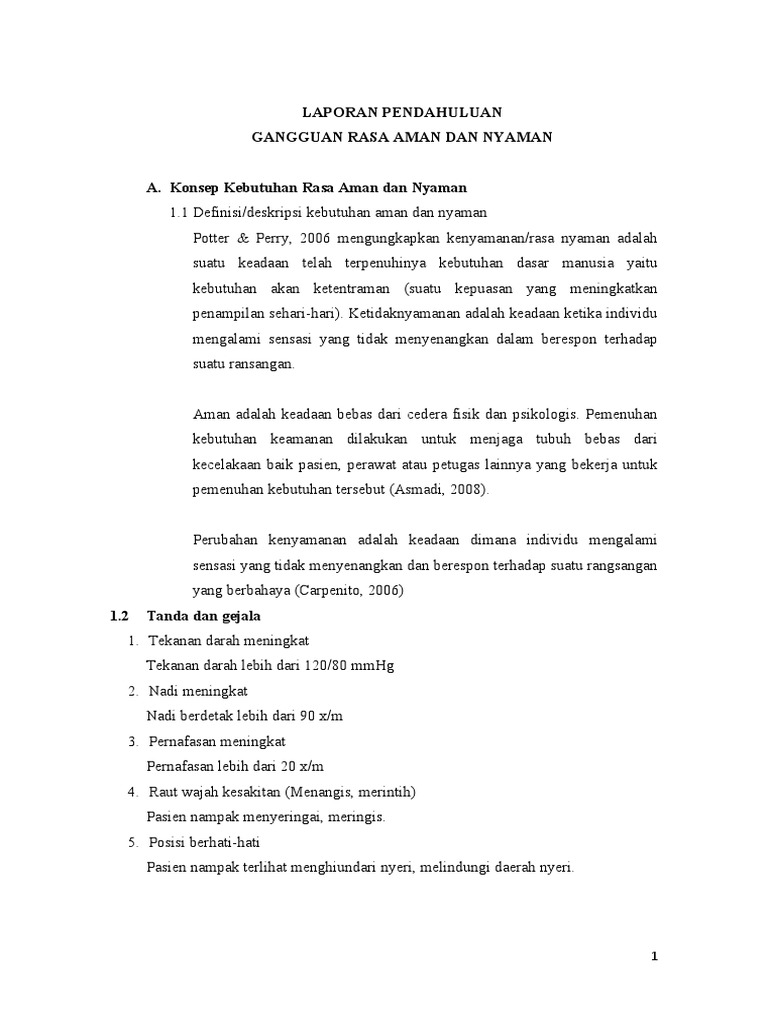 Laporan Pendahuluan Rasa Aman Dan Nyaman | PDF