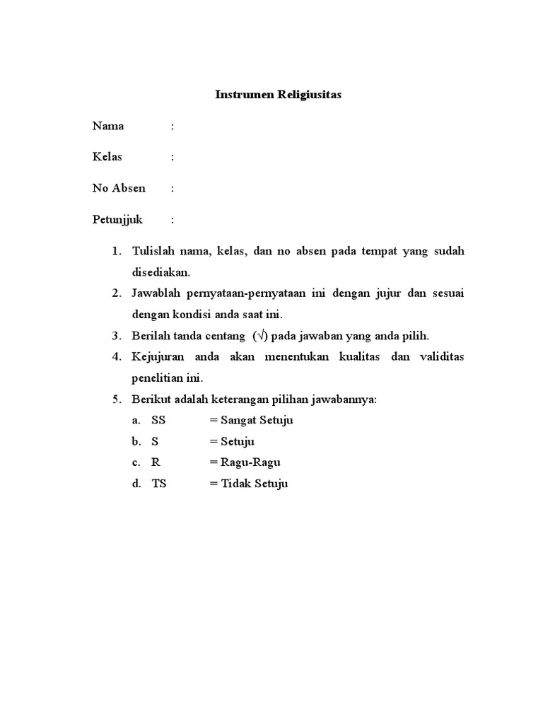Instrumen Religiusitas | PDF | Agama & Spiritualitas