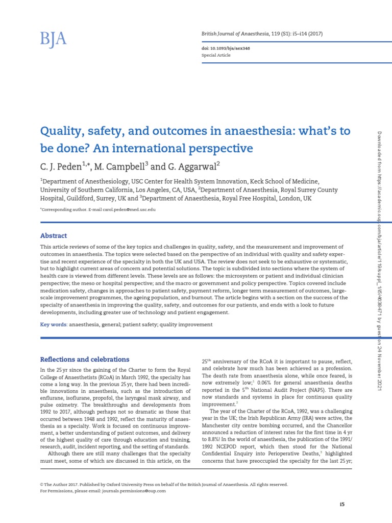 Quality and Safety in Anaesthesia | PDF | Surgery | Patient Safety