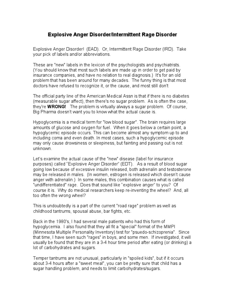 Explosive Anger Disorder/Intermittent Rage Disorder | PDF