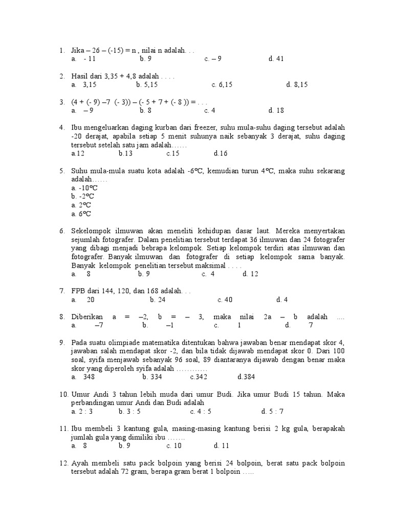 Soal Matematika Kelas 7 | PDF