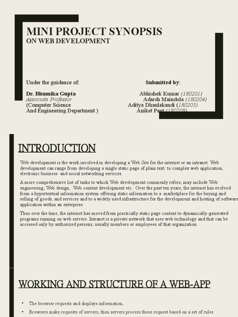 Mini Project Synopsis: On Web Development | PDF | World Wide Web ...