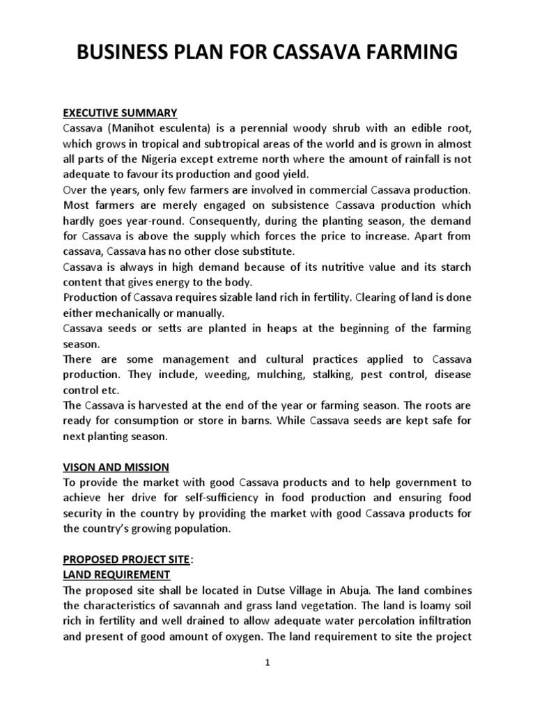 Business Plan For Cassava Farming: Executive Summary | PDF | Agriculture | Soil