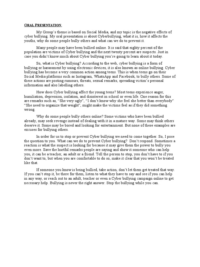 Oral Presentation Engllish SBA | Download Free PDF | Cyberbullying ...