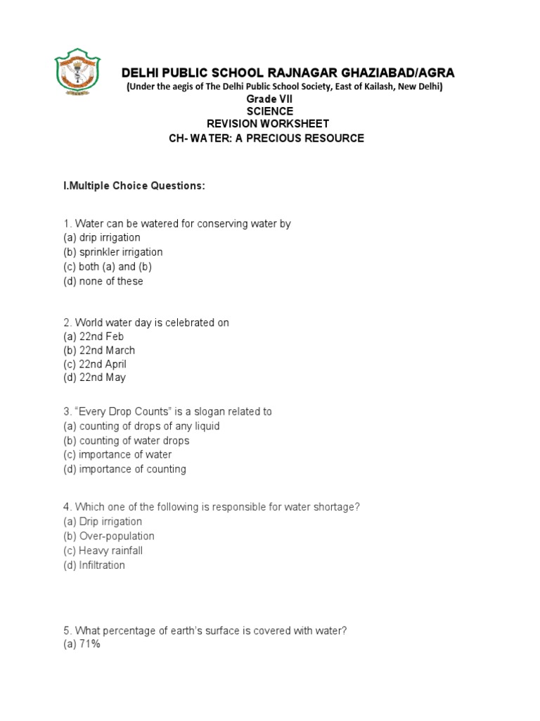 Water A Precious Resource Revision Worksheet | PDF | Water | Natural ...