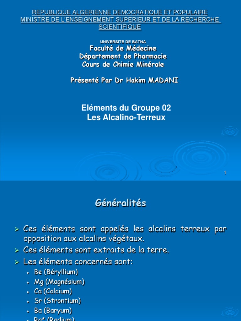 Chimie des Alcalino-Terreux | PDF | Chaux | Magnésium