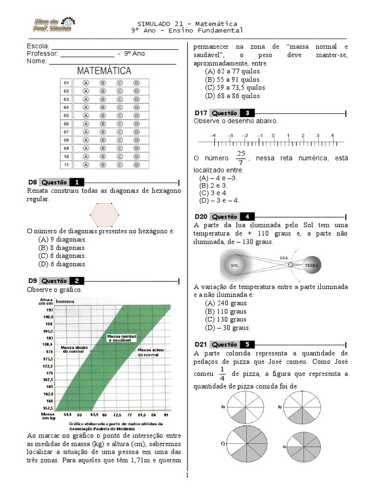 Simulado 21 (Mat. 9º Ano - Blog Do Prof. Warles) | PDF
