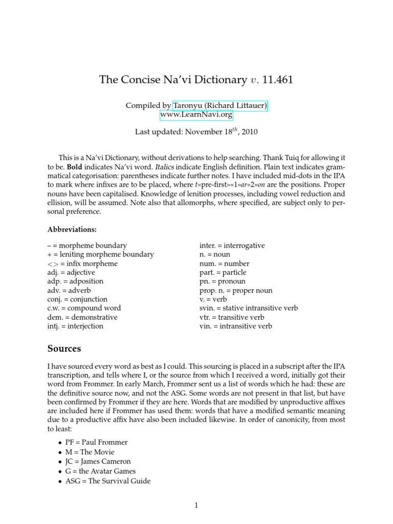 The Concise Na'vi Dictionary | PDF | Lexicology | Language Mechanics
