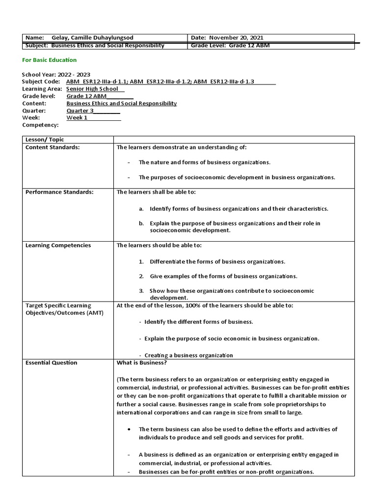 Sample Lesson Plan | PDF | S Corporation | Limited Liability Company