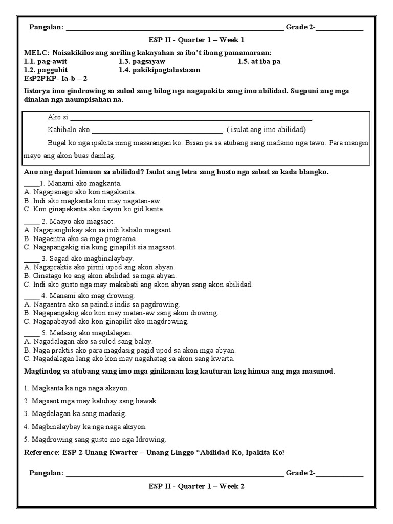 Esp 2 - q1 Week 1-8 | PDF