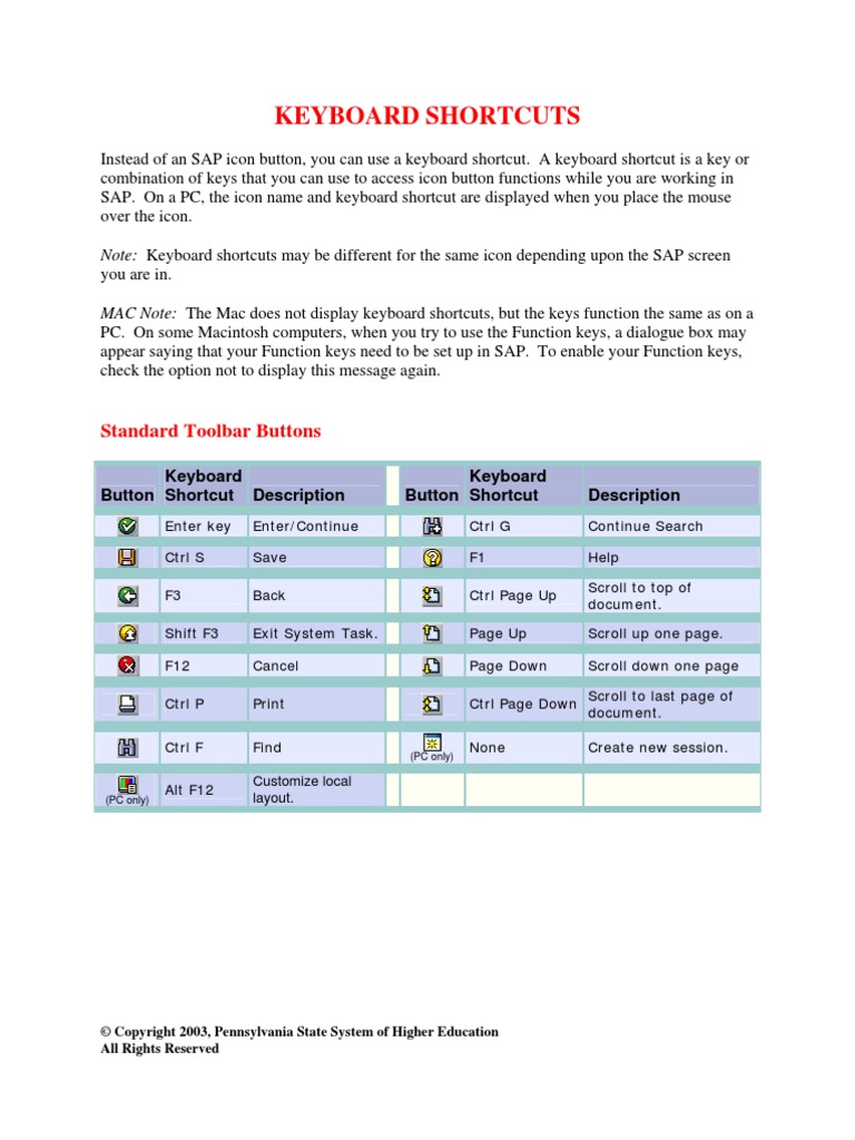 Sap Shortcut Keys | PDF | Keyboard Shortcut | Control Key