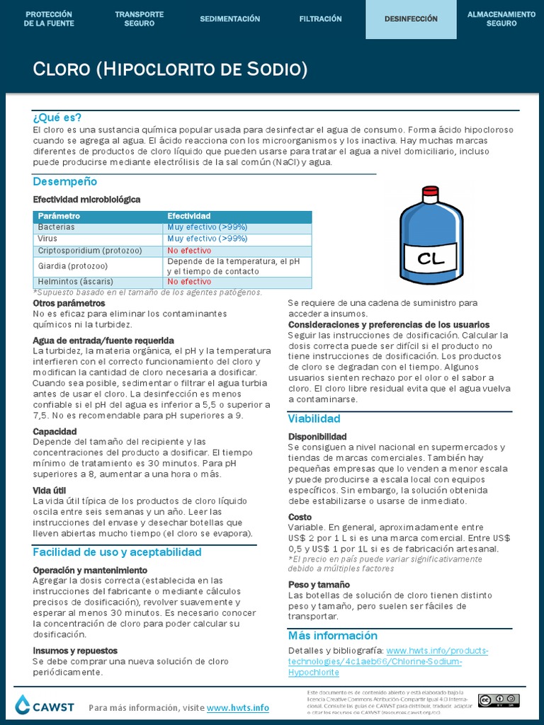 Ficha Técnica - Cloro (Hipoclorito de Sodio) | PDF | Agua | Cloro