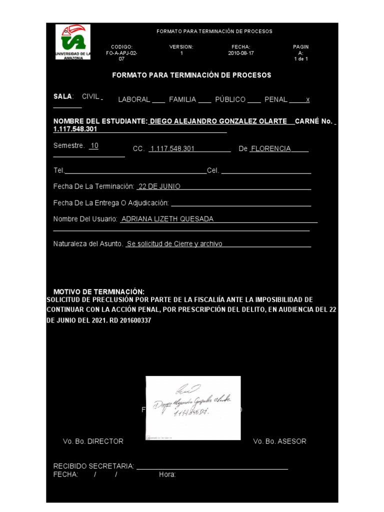 Terminación de Proceso Penal | PDF | Derecho