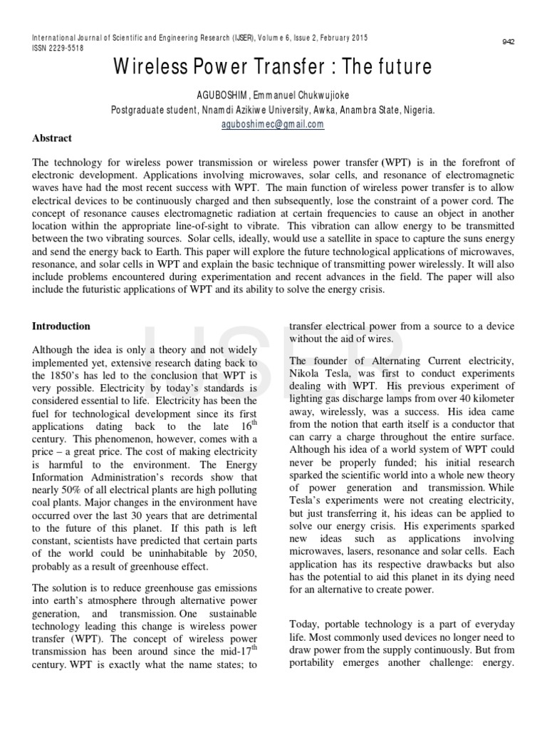 Wireless Power Transfer The Future | PDF | Microwave | Radio