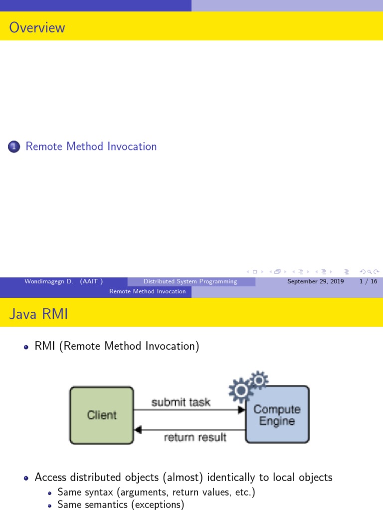 Remote Method Invocation: Wondimagegn D. (Aait) Distributed System ...