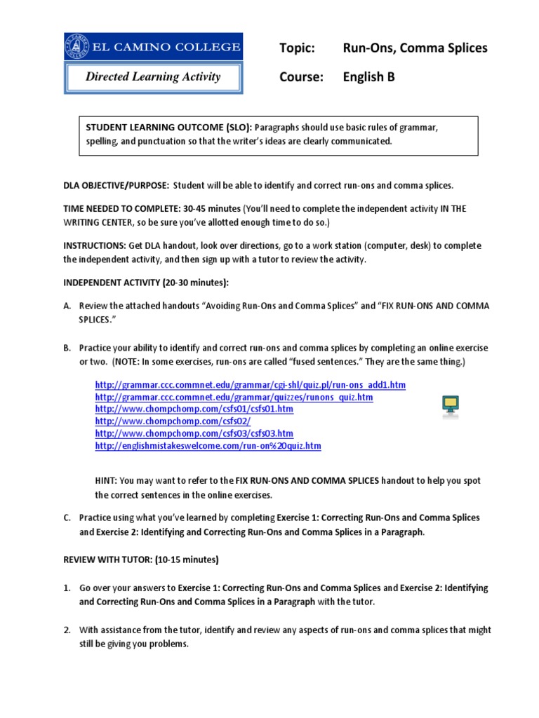 Run On Sentences and Comma Splices | PDF | Comma | Punctuation