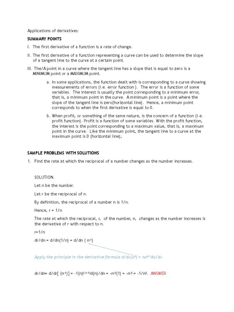 ApplicationsOfDerivatives ProblemsAndSolutions | PDF | Teaching Methods & Materials