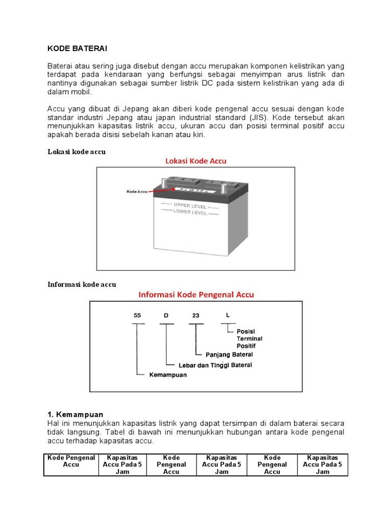 Kode dan Ukuran Baterai Mobil | PDF | Teknologi & Rekayasa