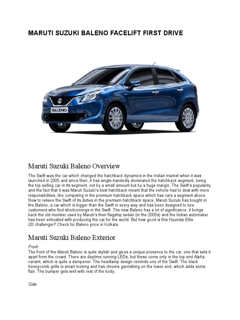 Maruti Suzuki Baleno | PDF | Transmission (Mechanics) | Seat Belt